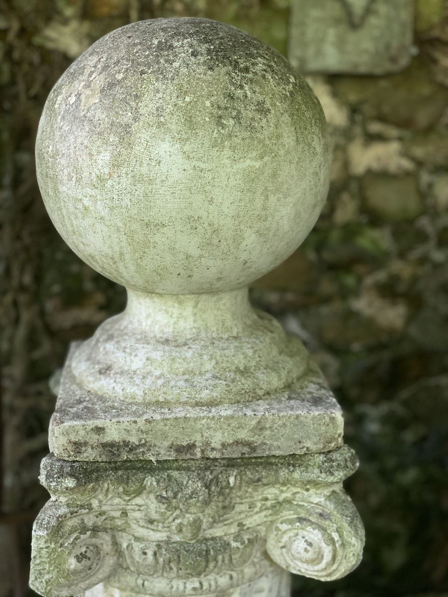 Pair of Stone Ball Finials on Pedestal | Our Products | Mud Mountain ...